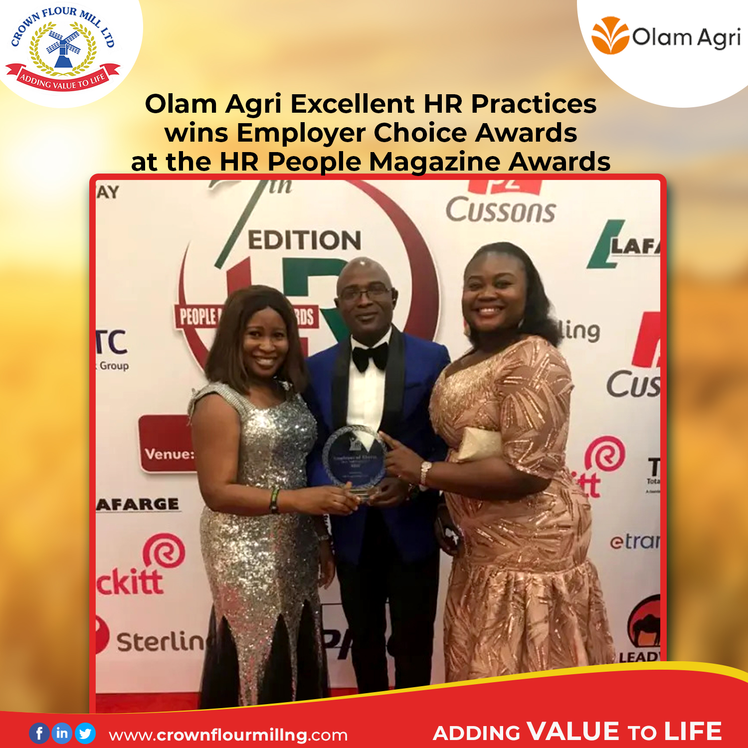 Olam Agri. wins the HR People Magazine Awards as the Employer of Choice Award - Crown Flour Mill Ltd